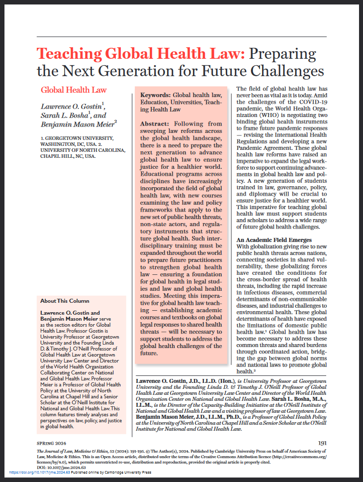 JLME Global Health Law Column Series – Global Health Law Consortium